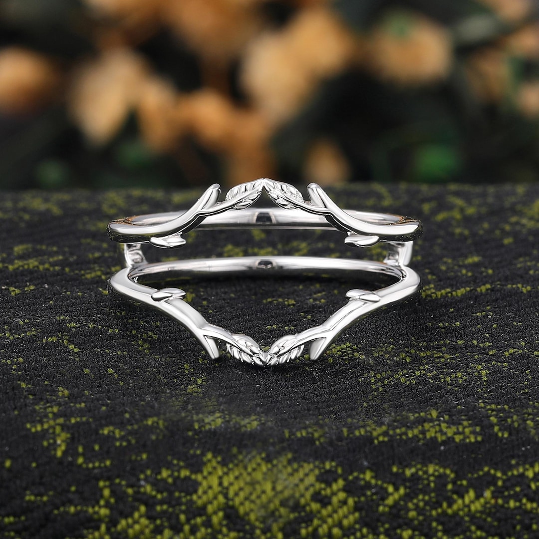 Nature Inspired Leaf Ring Jacket, White Gold Ring Guard, Twig Enhancer ...