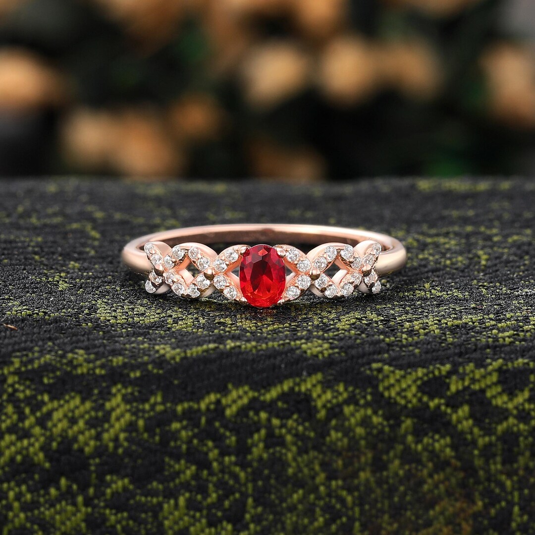 Oval Lab Ruby Engagement Ring, Cross Vintage Rose Gold Jewelry, Diamond ...