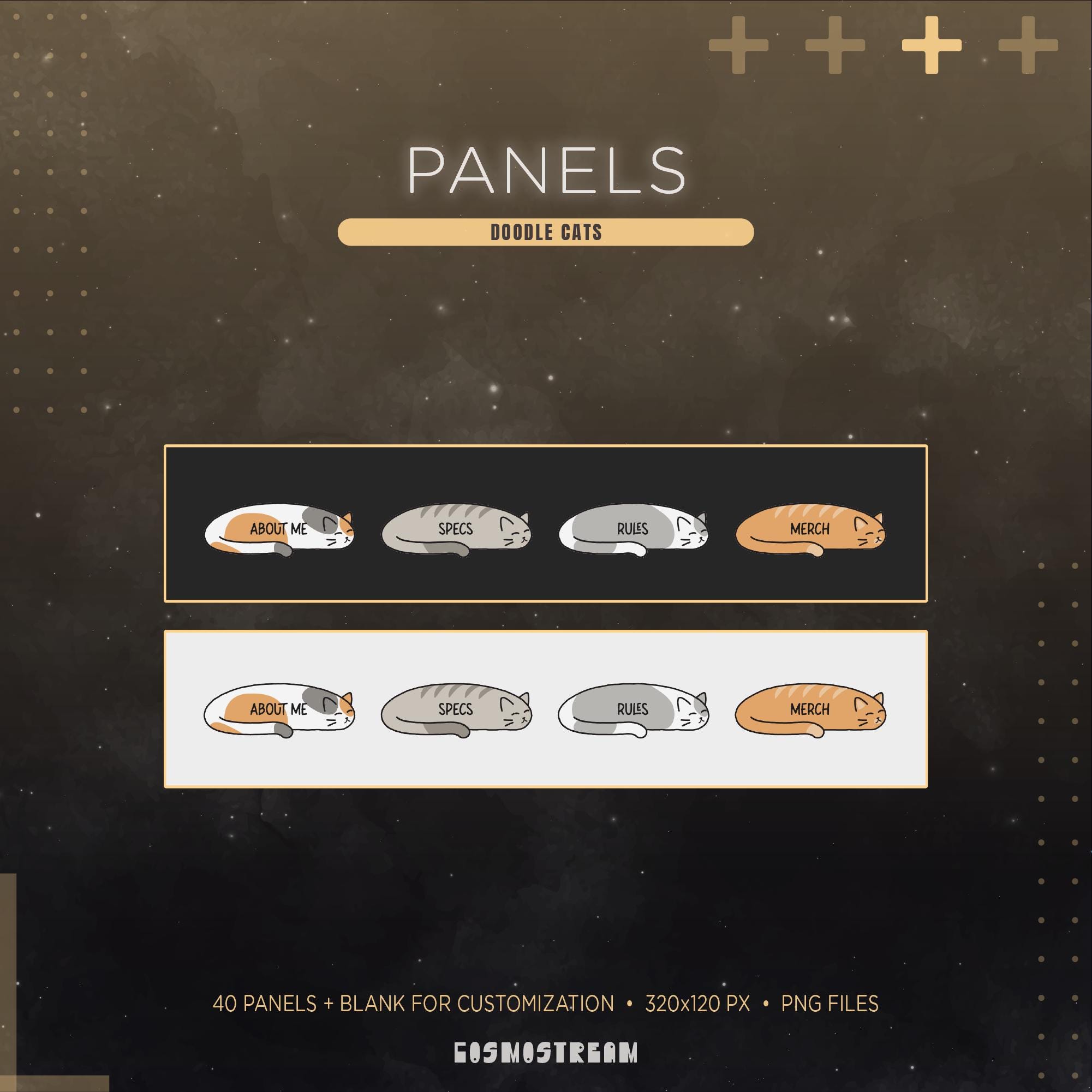 40 Colorful Doodle Cats Hand Drawn Twitch Panels for Kitty Themed ...