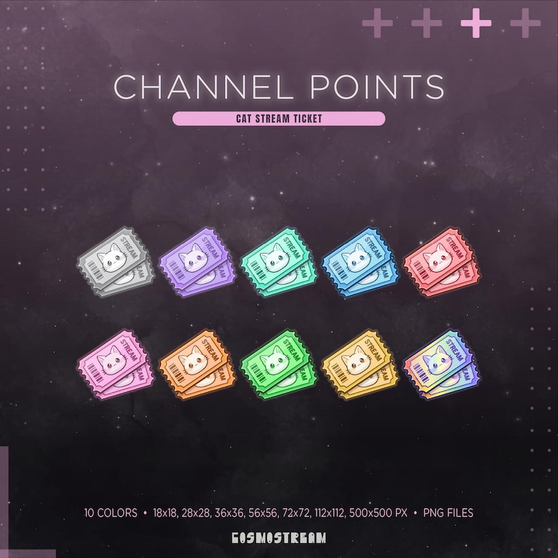 Cute Cat Stream Ticket Twitch Channel Points - 10 Colors - Also Work as ...