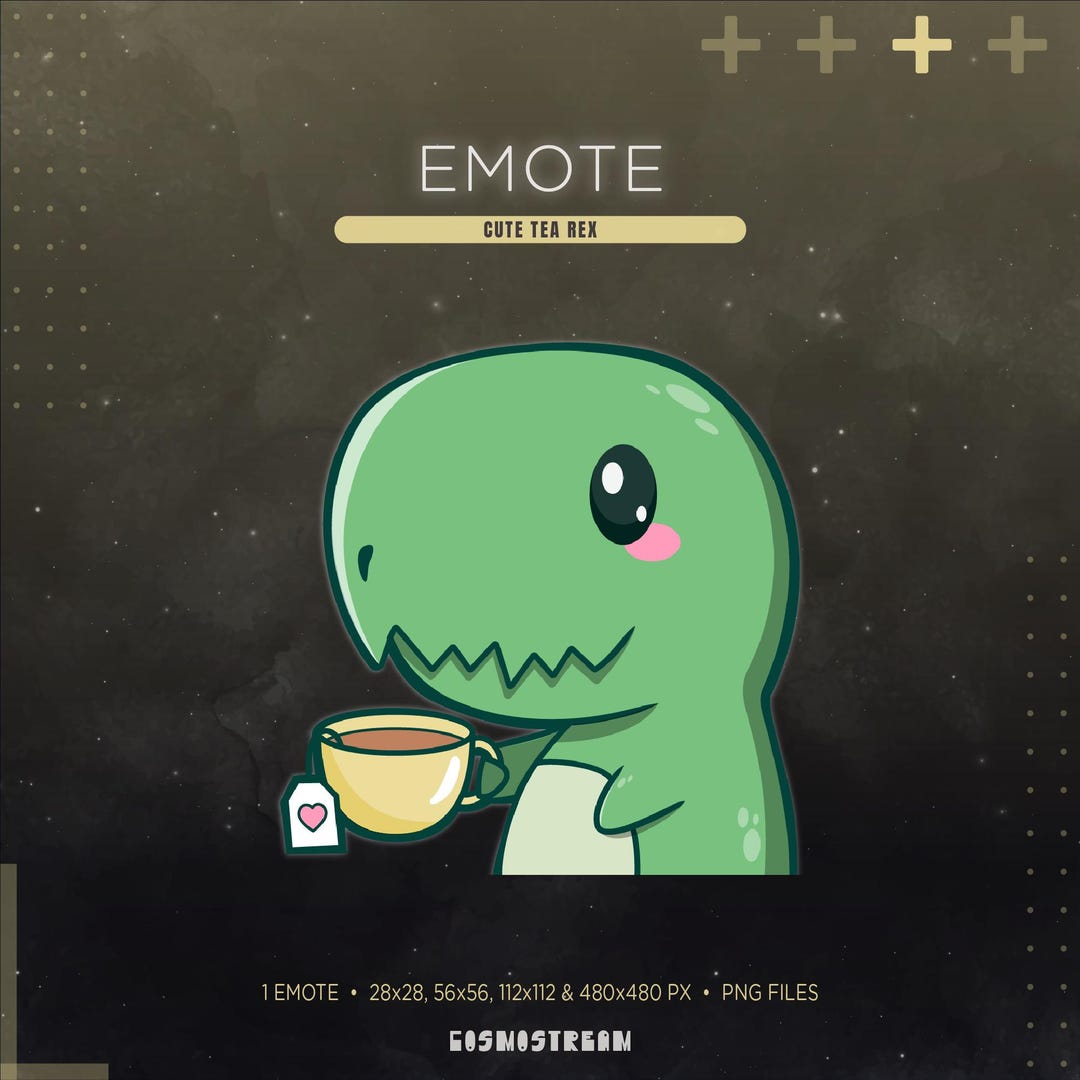 Cute Tea Rex Twitch Emote for Streamers | Kawaii T-rex Drinking Tea ...