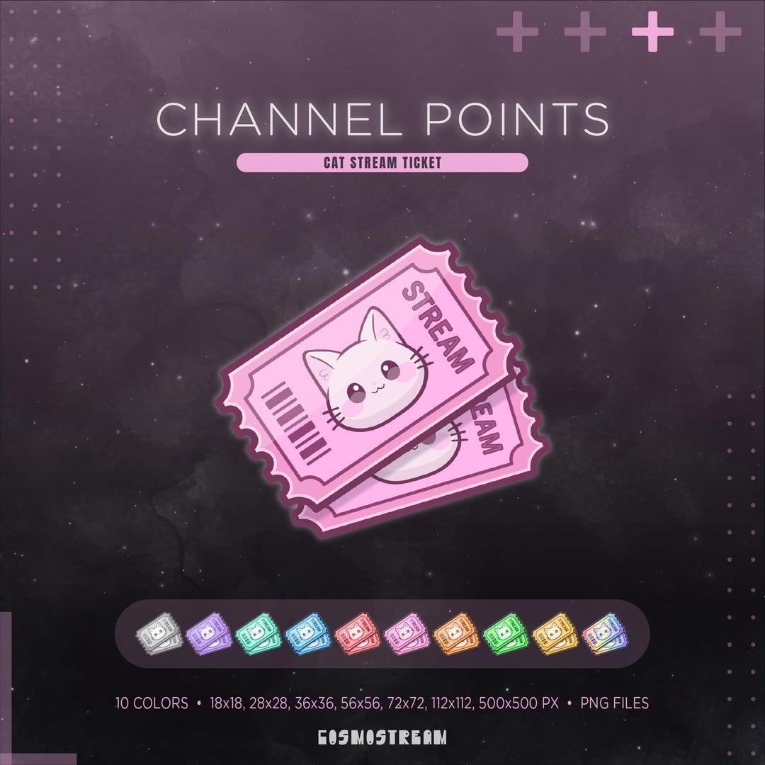 Cute Cat Stream Ticket Twitch Channel Points - 10 Colors - Also Work as ...