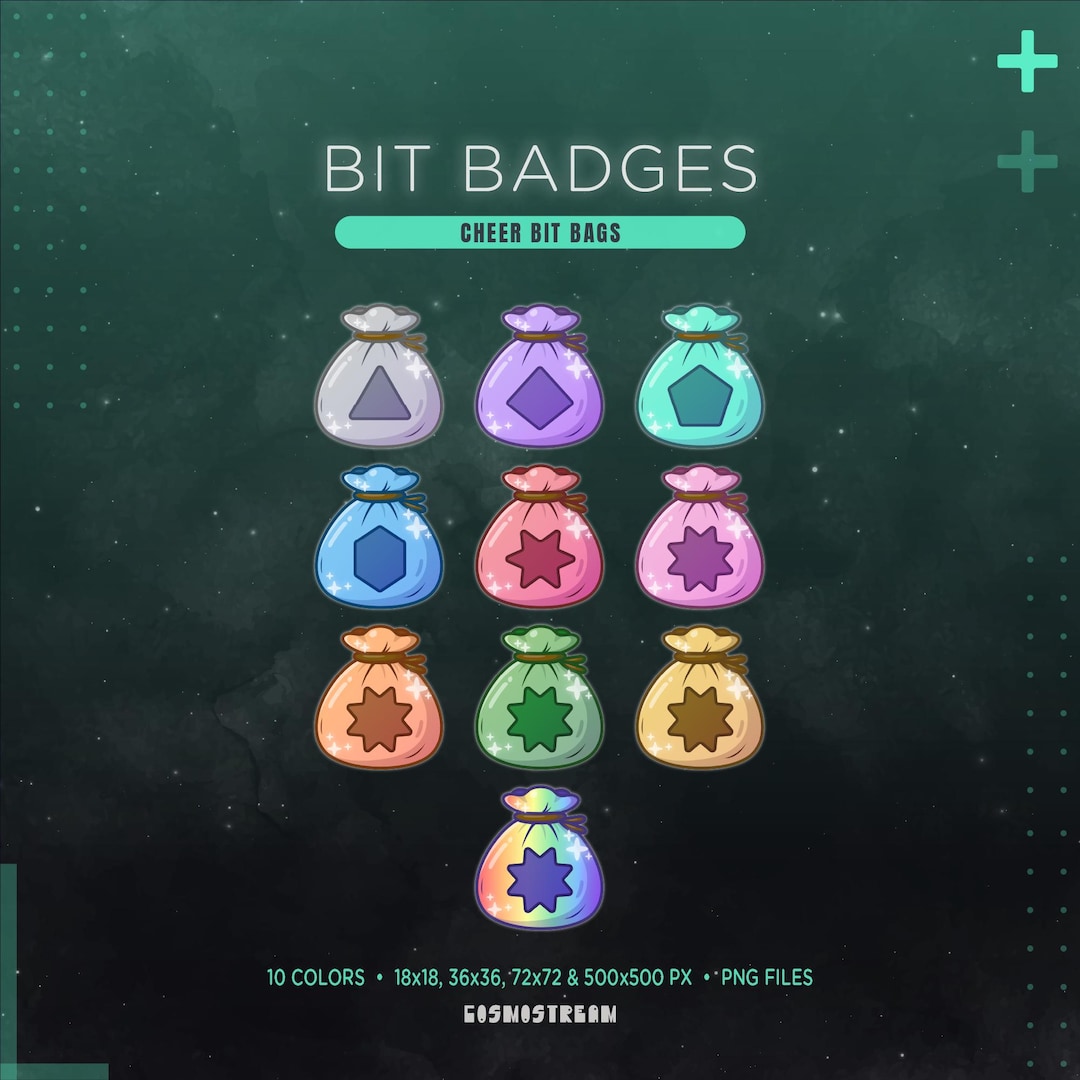 Cheer Bits Bag Twitch Bit Badges | 10 Colors Donation Icons for ...