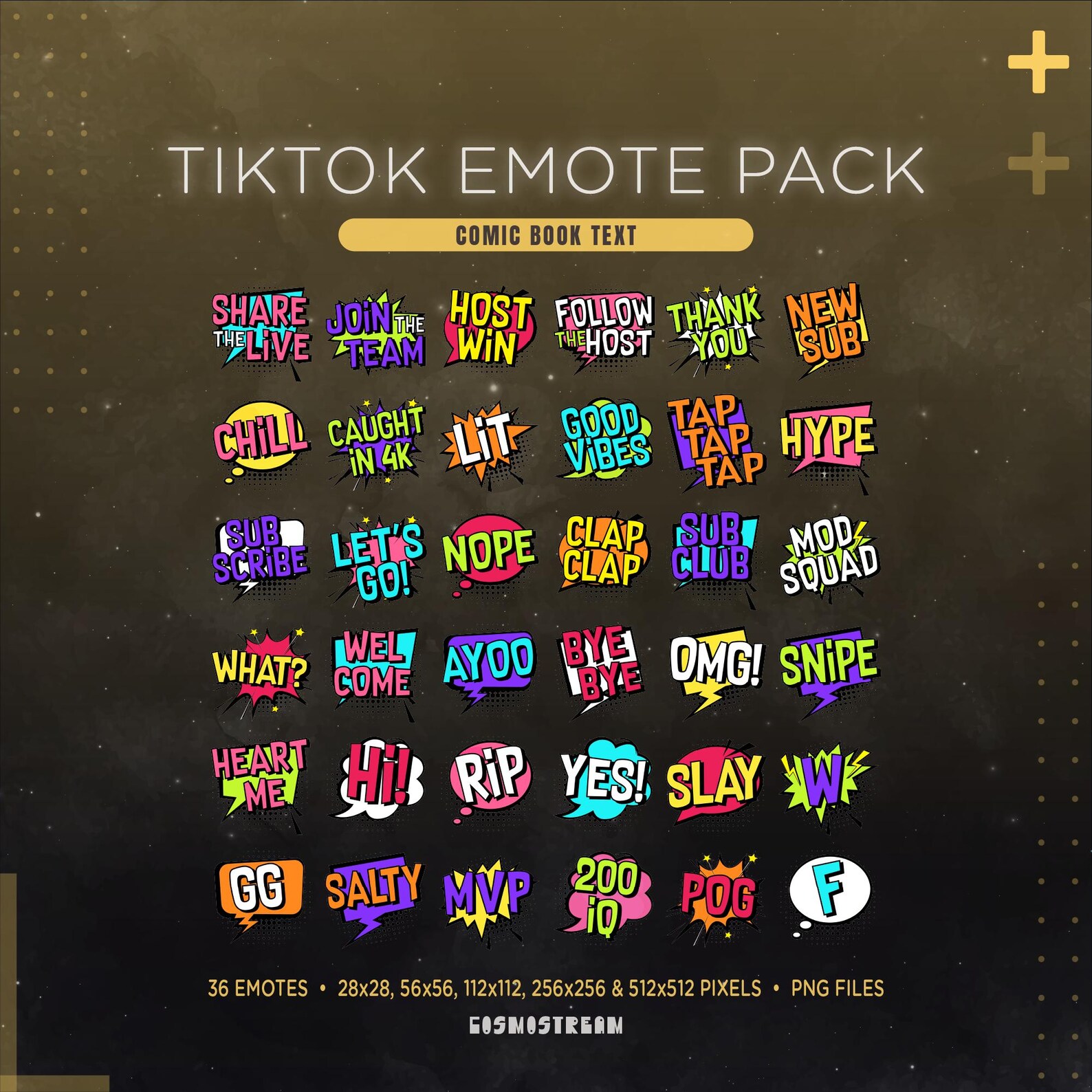 Tiktok Text Emote Pack for Streamers | Comic Book Style Sub Stickers ...