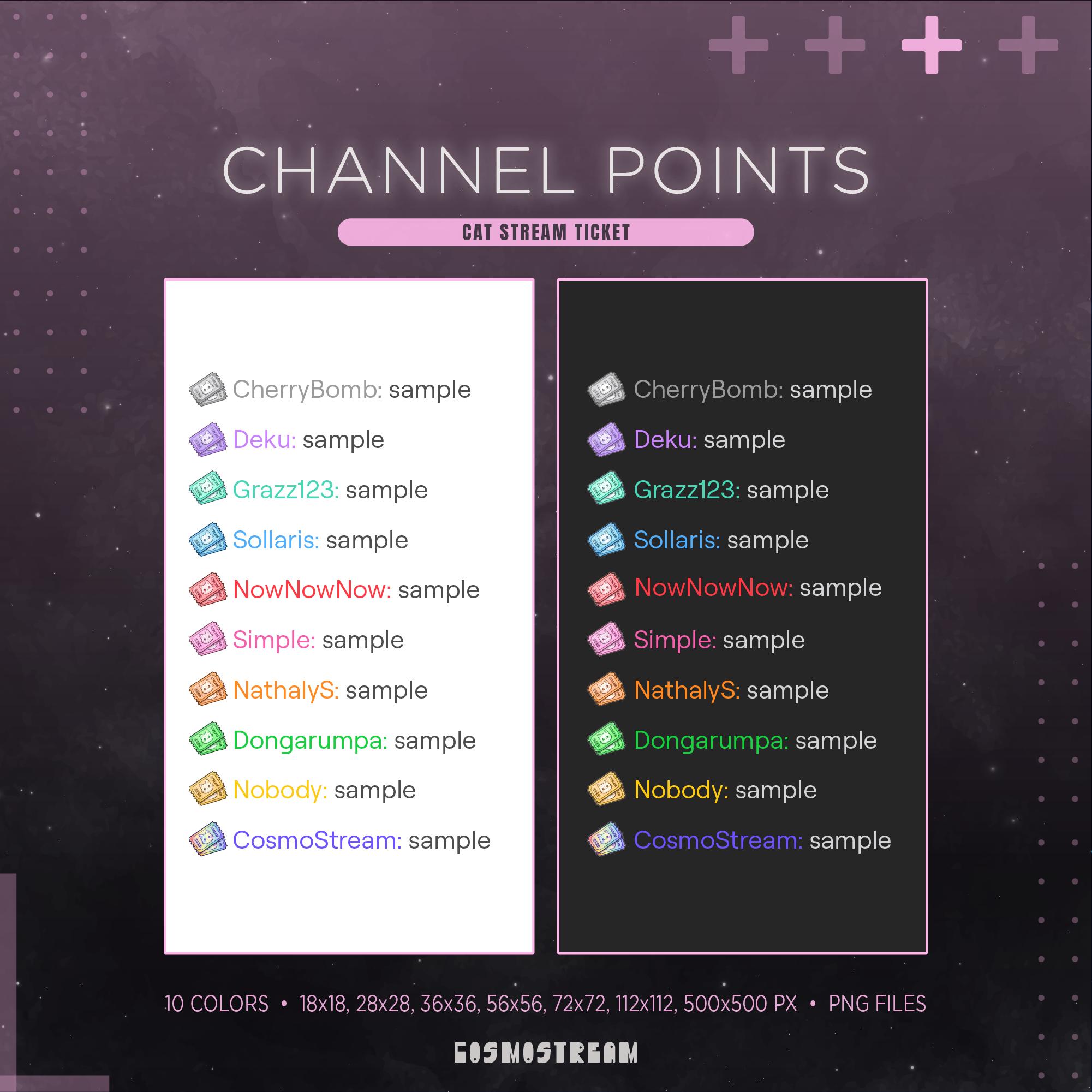 Cute Cat Stream Ticket Twitch Channel Points - 10 Colors - Also Work as ...
