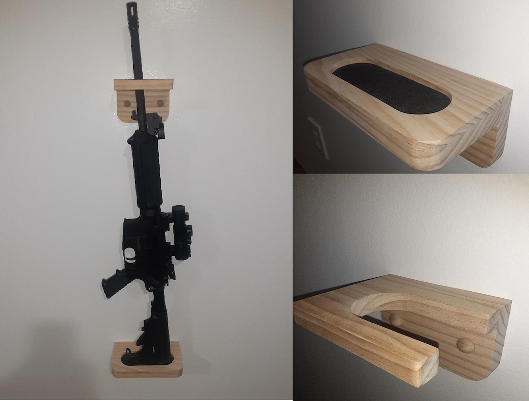 Natural Wood Vertical Gun Rack Wall Mount Holder Display for Rifle ...