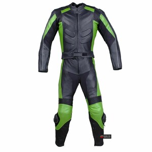 Men’s Black & Green Leather Motorcycle Racing Suit Full Body Armor ...