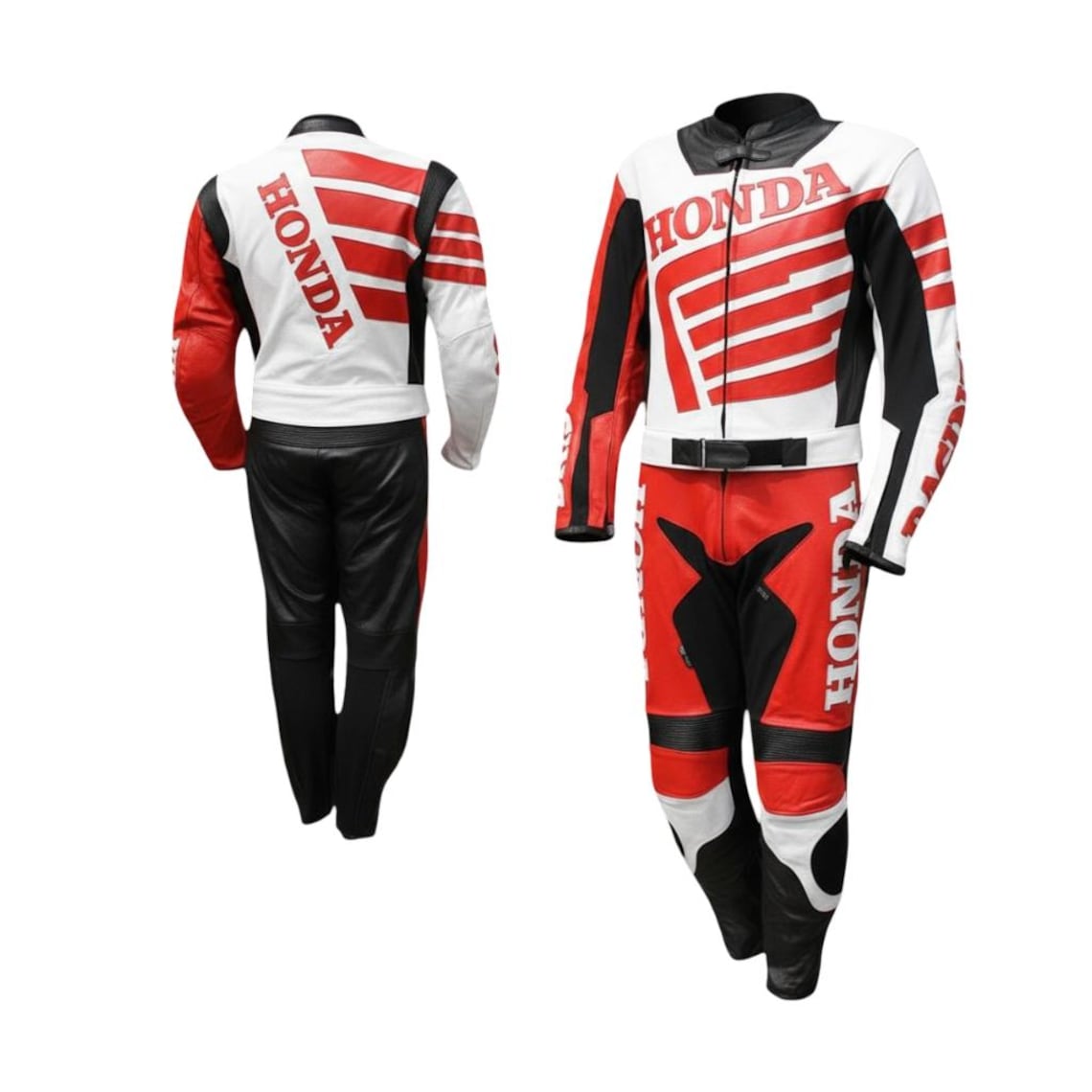 Red & White Moto Racing Leather Suit | Biker Track Gear | Protective ...