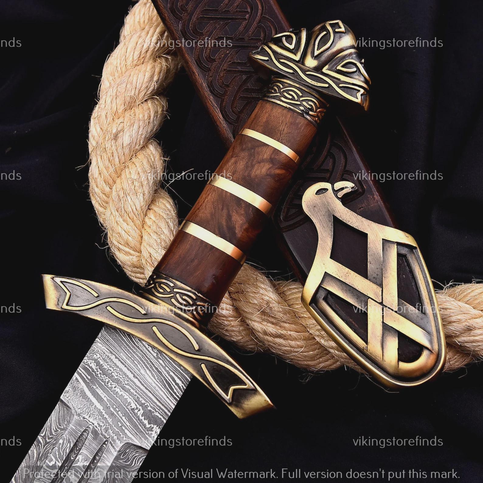 Handmade Damascus Steel Short Sword: Viking Medieval Full Tang With ...