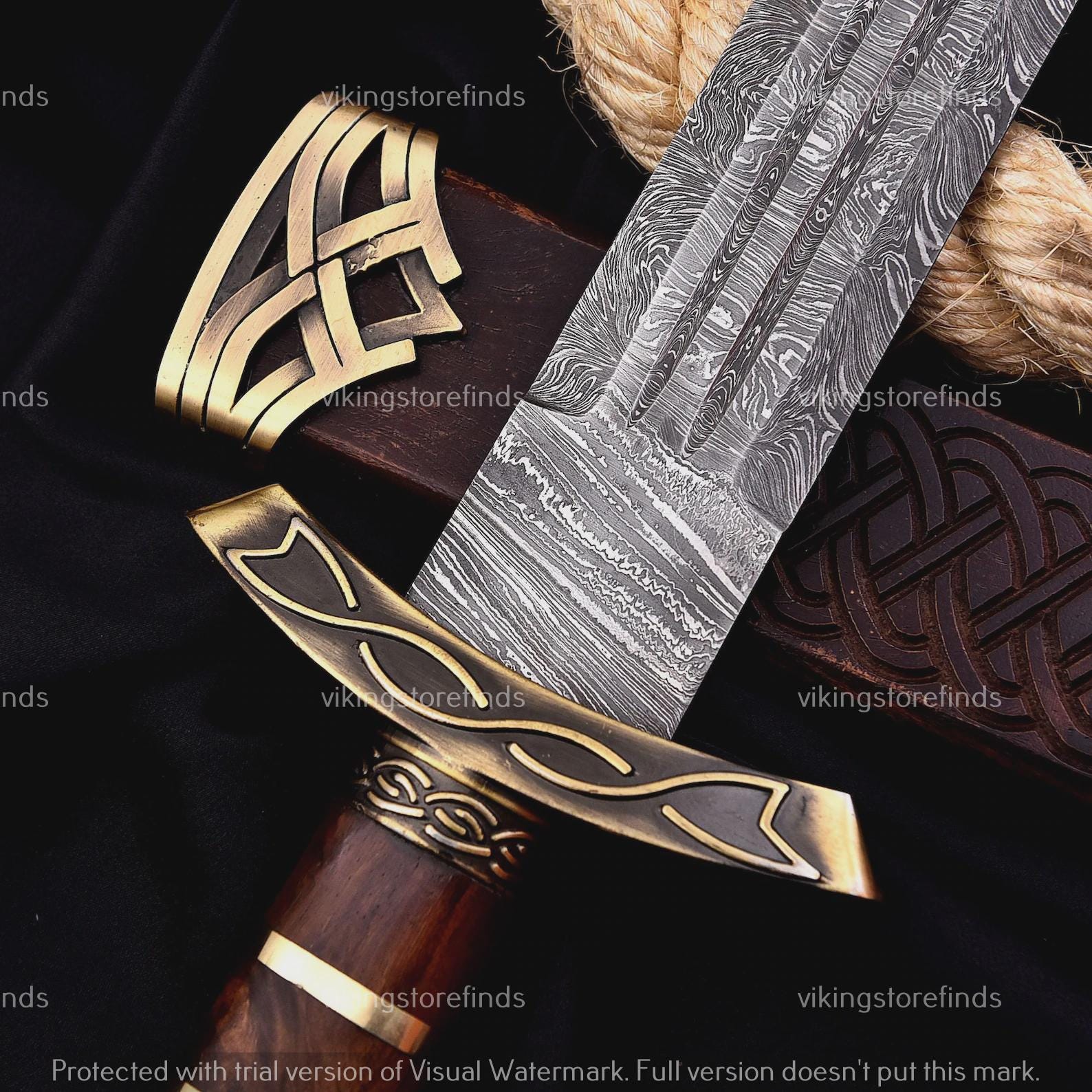 Handmade Damascus Steel Short Sword: Viking Medieval Full Tang With ...