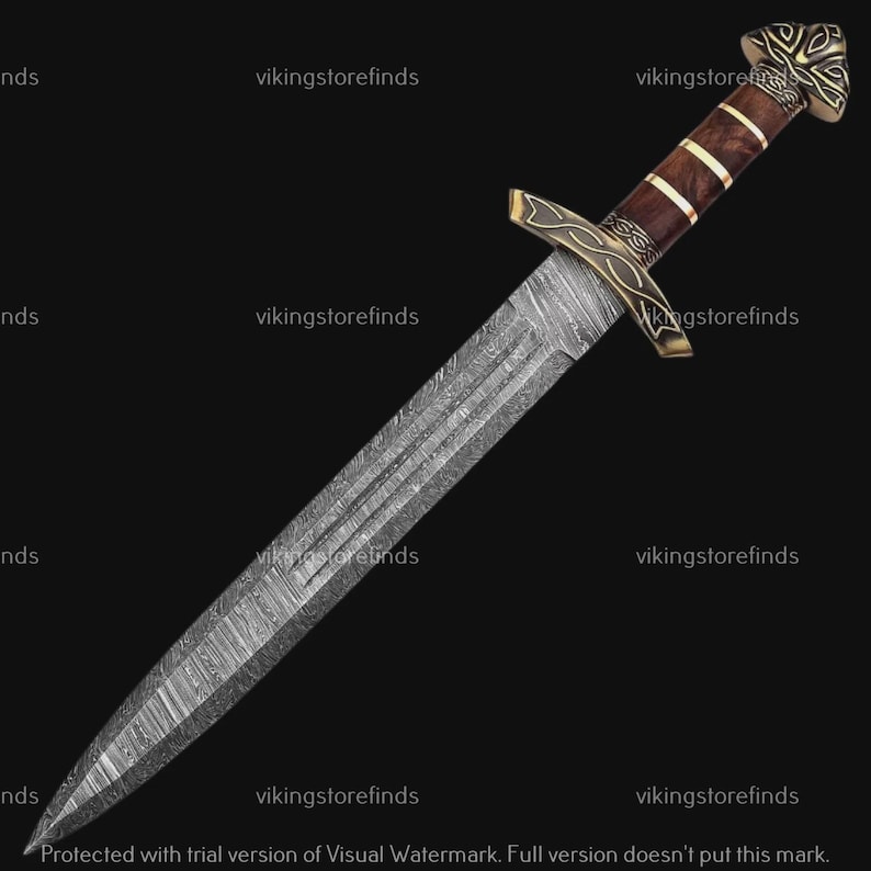Handmade Damascus Steel Short Sword: Viking Medieval Full Tang With ...