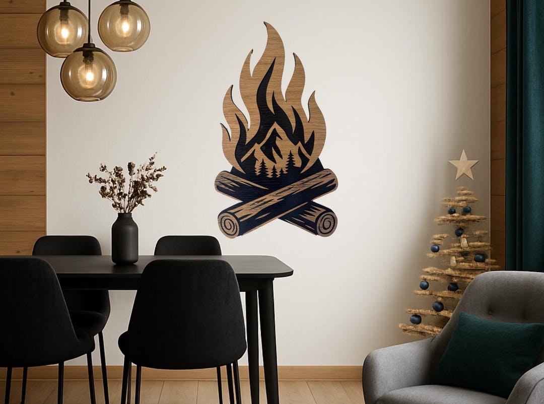 Wooden Campfire Wall Decor - Rustic Forest Wall Art - Nature Design ...