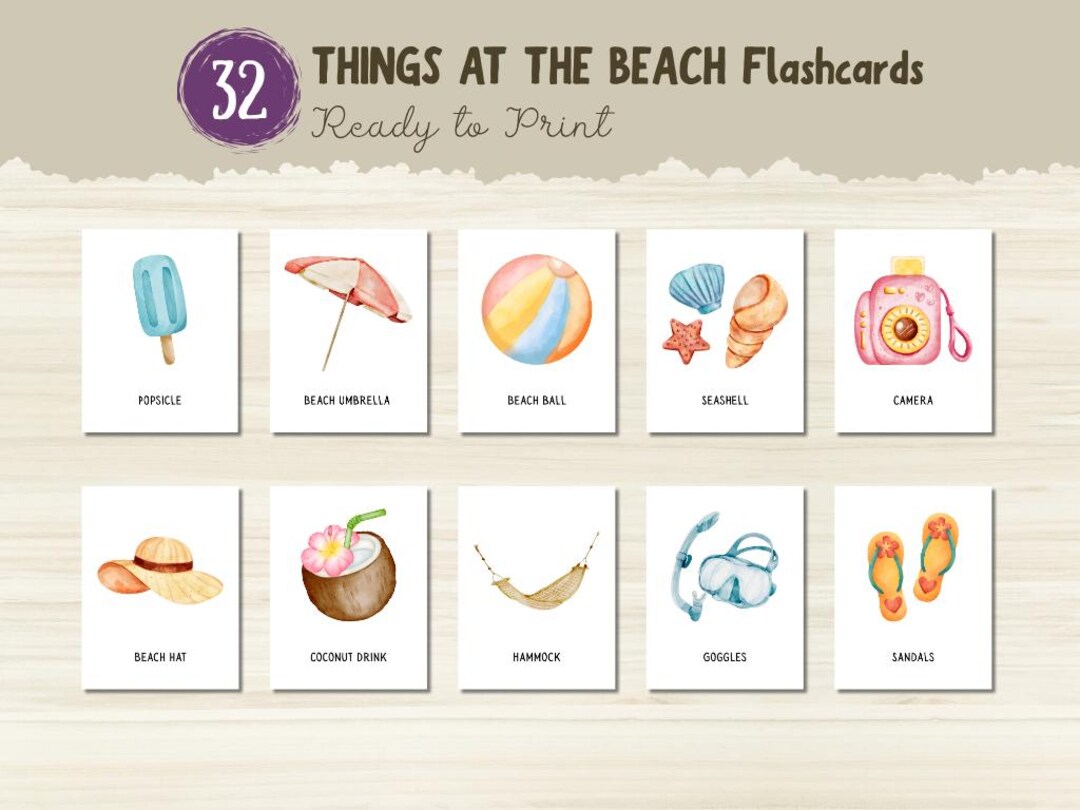 Printable Beach Flashcards – 32 Things at the Beach – Kids Summer ...