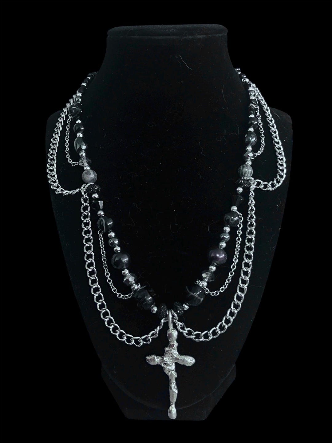 Silver Drip Cross Gemstone Necklace, Goth Alternative Religious ...