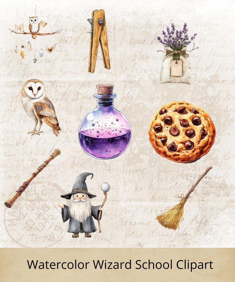 Watercolor Wizard School Clipart Bundle Magical Books, Potions, Wand ...