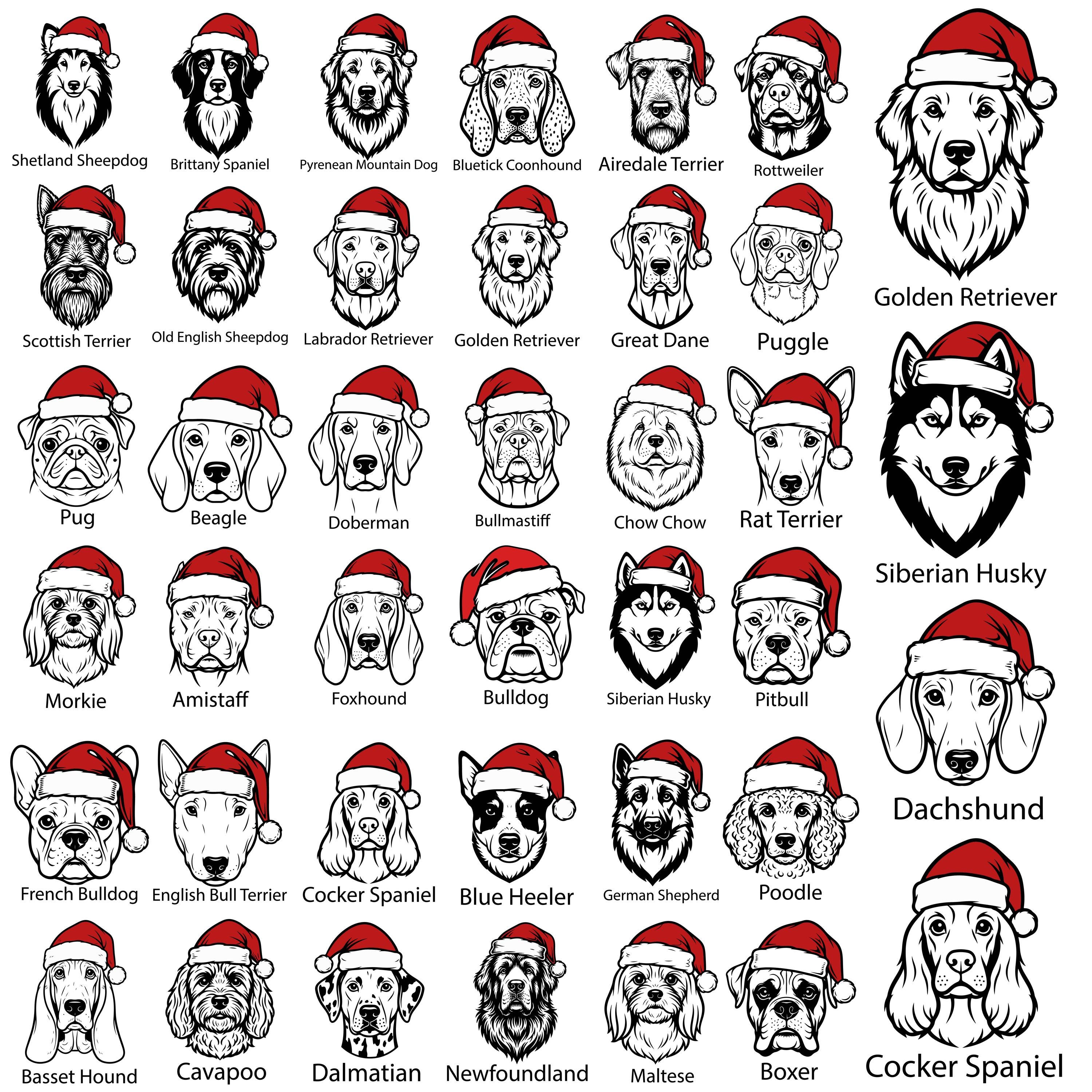 Christmas Dog Breed SVG PNG Bundle, Santa Hats (digital Download) - Etsy