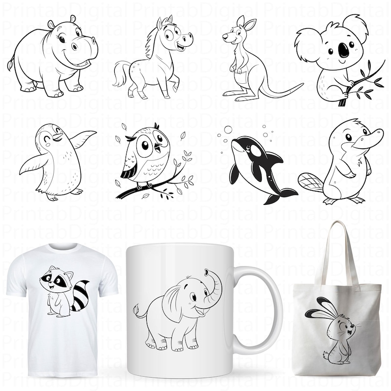 Animal Doodle Svg Bundle, Cute Doodle Animals Svg, Safari Animals Svg ...