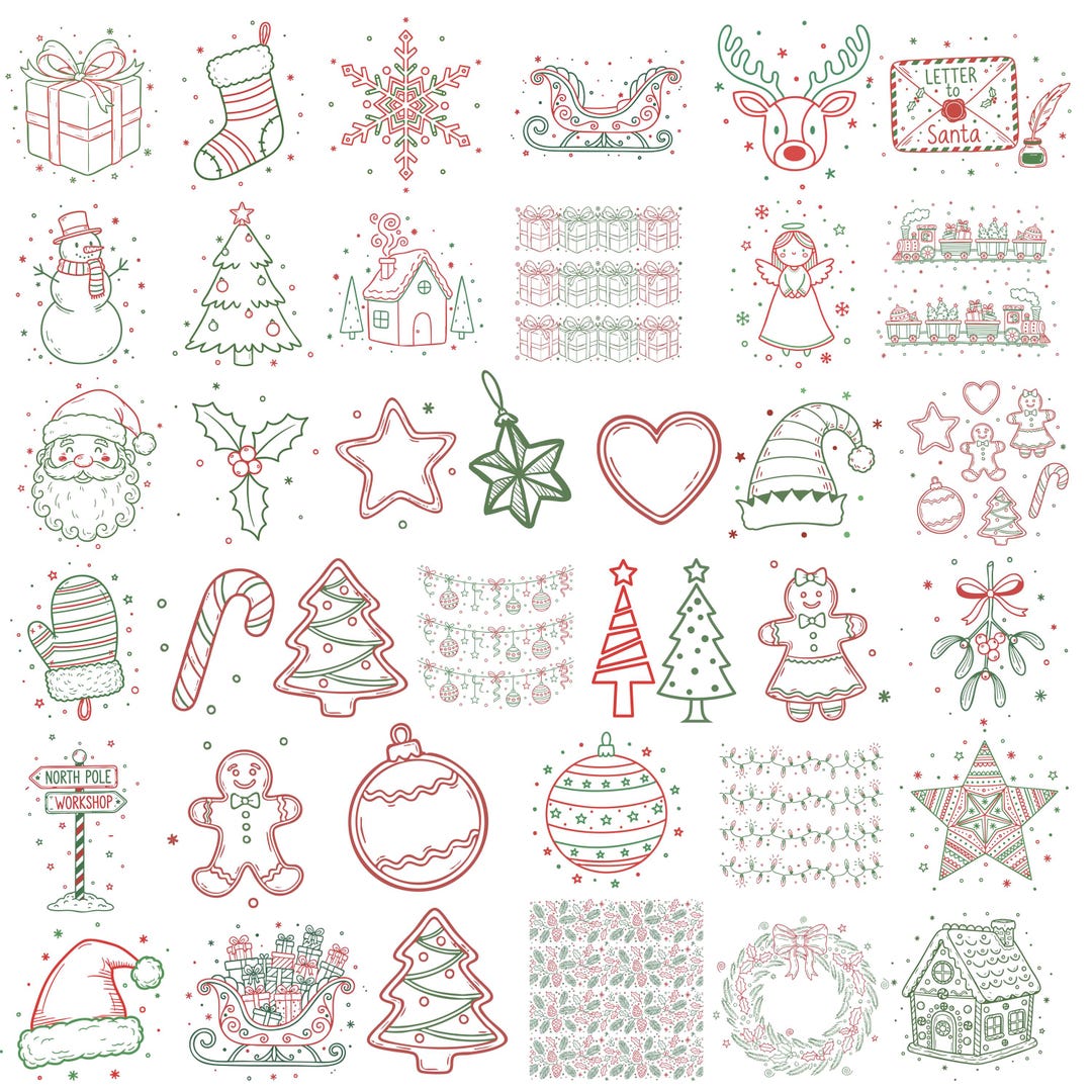 Hand Drawn Whimsical Christmas Clipart Illustrations Bundle: Holiday ...
