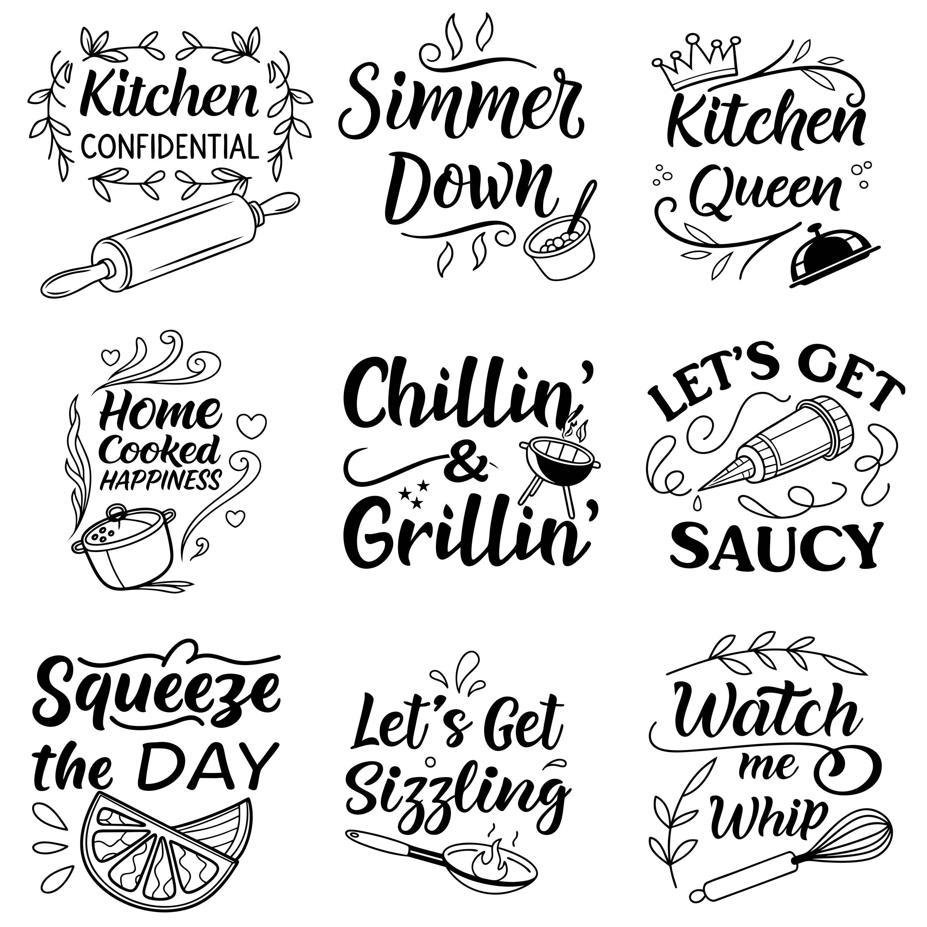 Kitchen SVG Bundle: Cooking Quotes, Utensils, and Food Illustrations ...