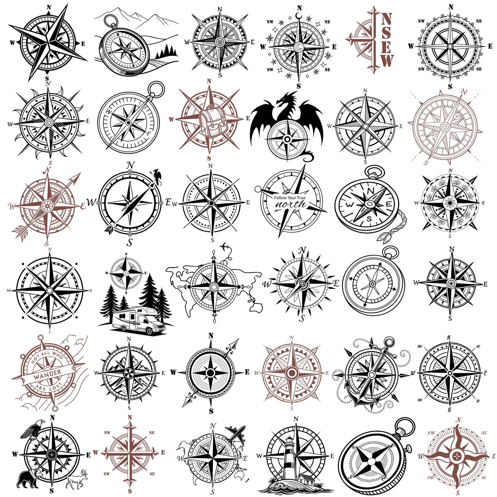 Compass SVG Bundle: Vintage Nautical Travel Designs (digital Download ...