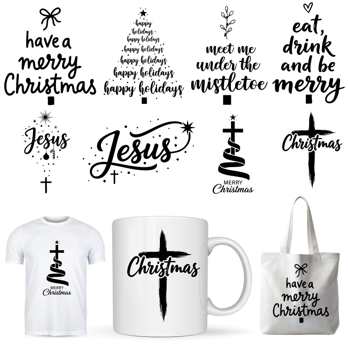 Christian Jesus Christmas Tree SVG, Cross Faith Design (digital ...