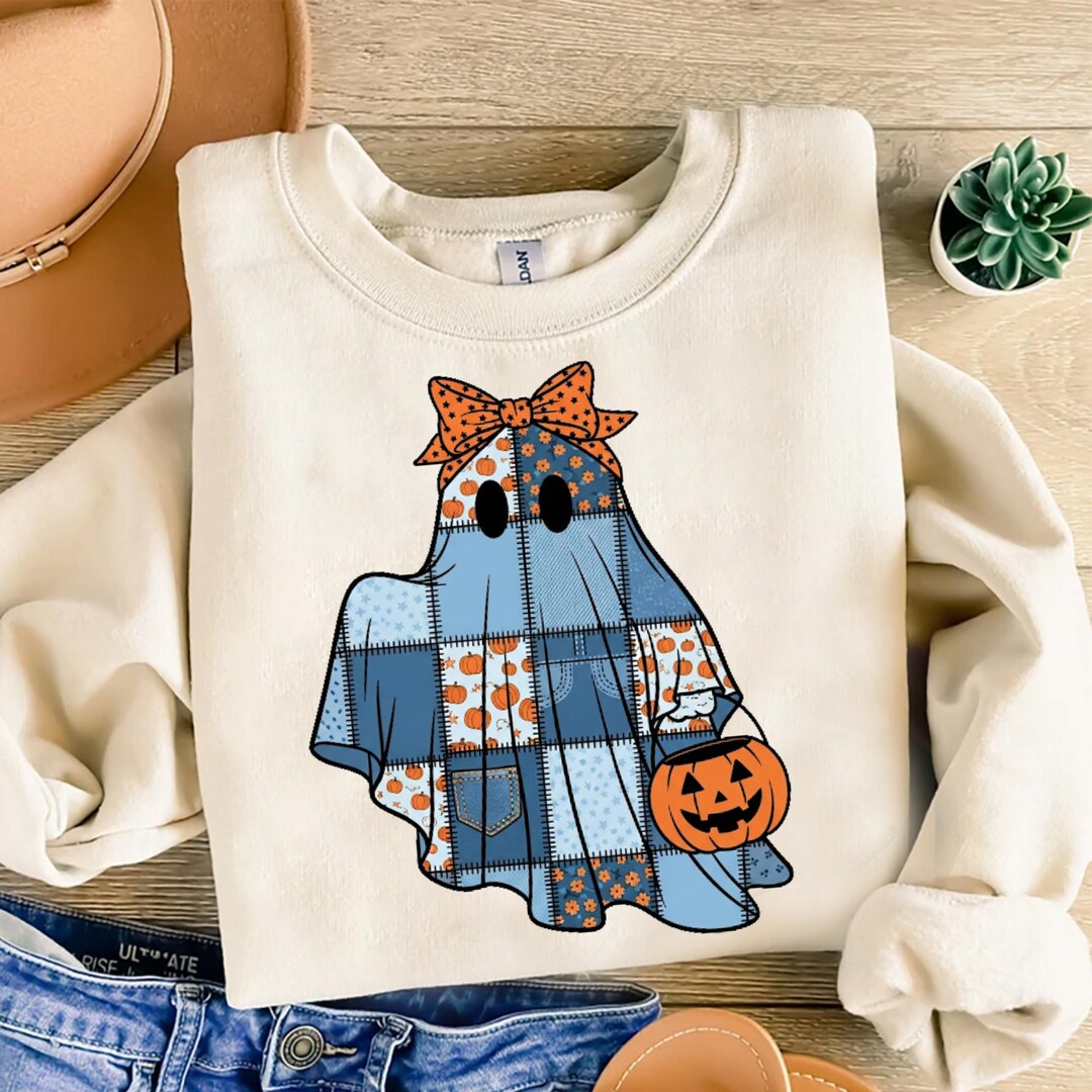 Retro Halloween Blue Denim Ghost Png, Cute Boo Ghost Coquette Png ...