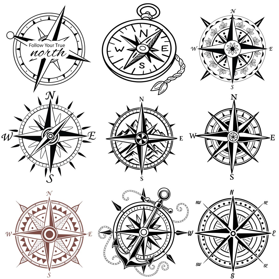 Compass SVG Bundle: Vintage Nautical Travel Designs (digital Download ...