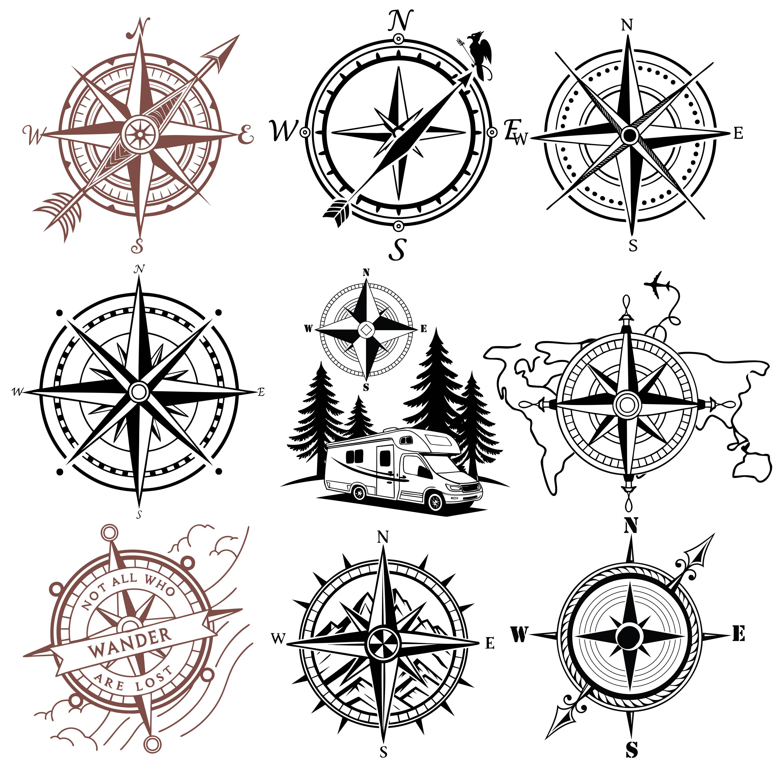 Compass SVG Bundle: Vintage Nautical Travel Designs (digital Download ...