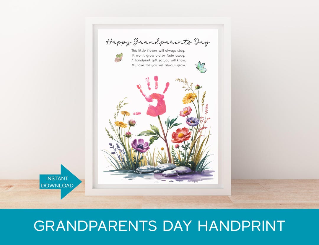 Printable Grandparents Day Handprint, Preschool Craft, Flower Handprint ...