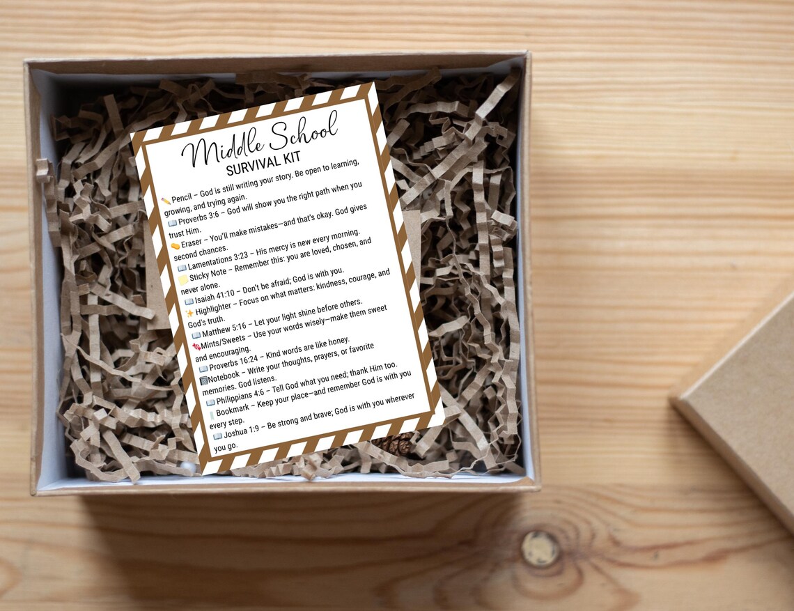 Printable Middle School Survival Kit Card/tag Faith Filled Kit, Back to ...