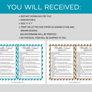Printable Middle School Survival Kit Card/tag Faith Filled Kit, Back to ...