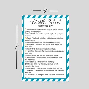 Printable Middle School Survival Kit Card/tag Faith Filled Kit, Back to ...