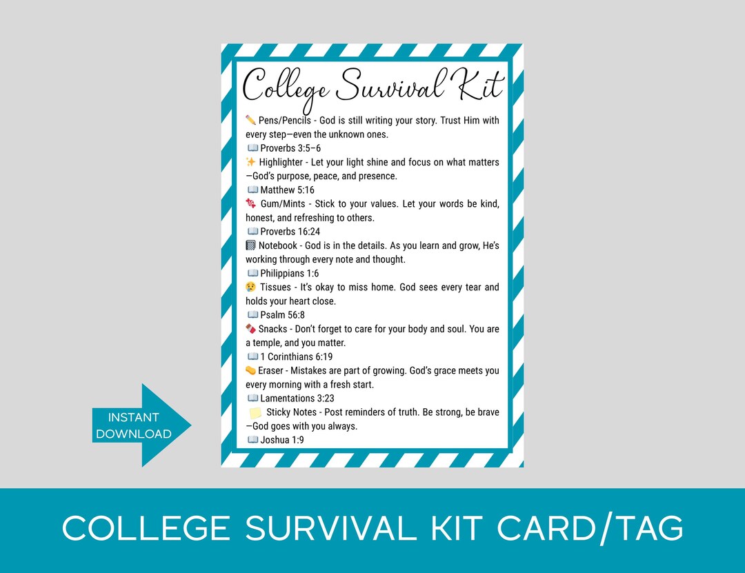 Printable College Survival Kit Card/tag Faith Filled Kit, High School ...