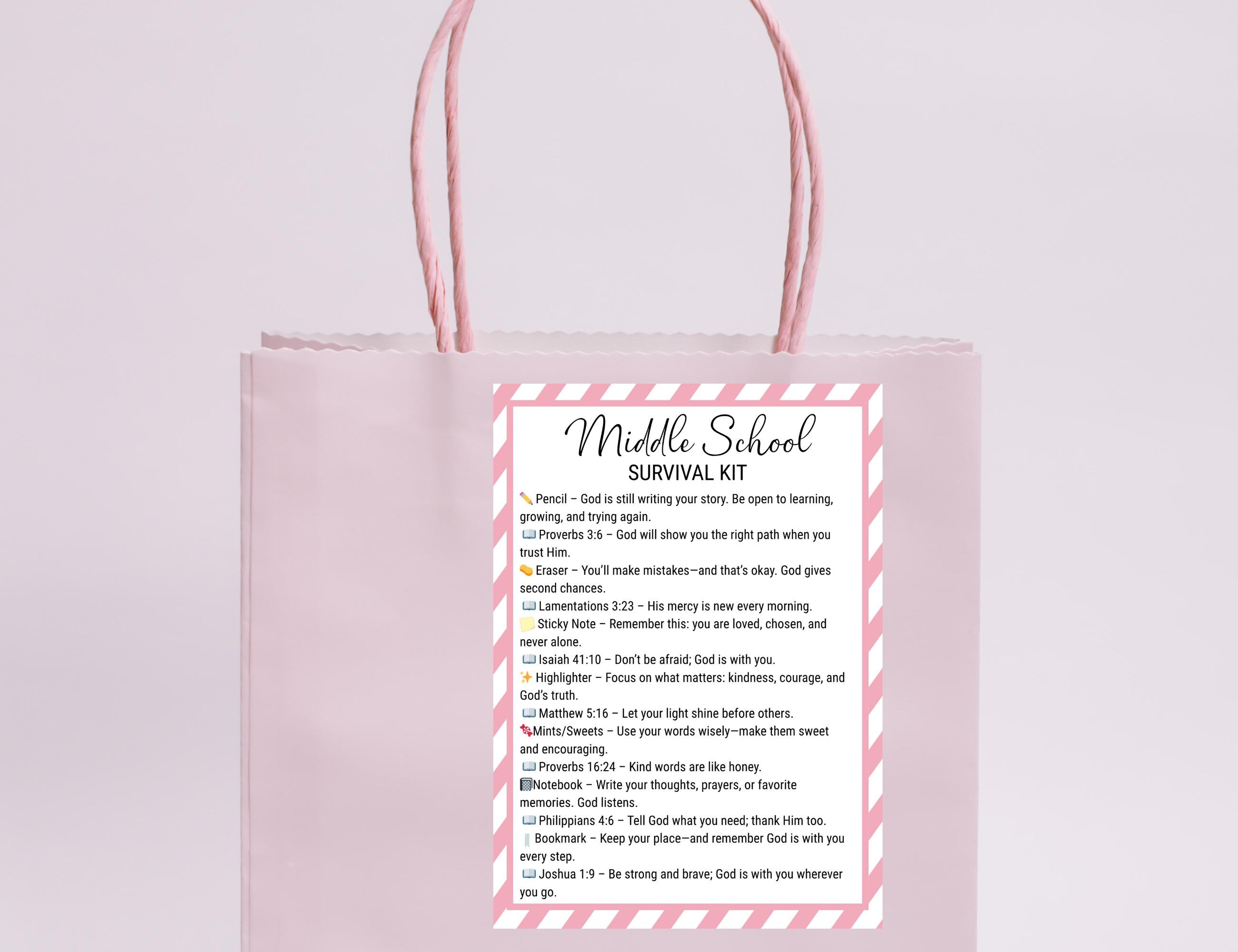 Printable Middle School Survival Kit Card/tag Faith Filled Kit, Back to ...
