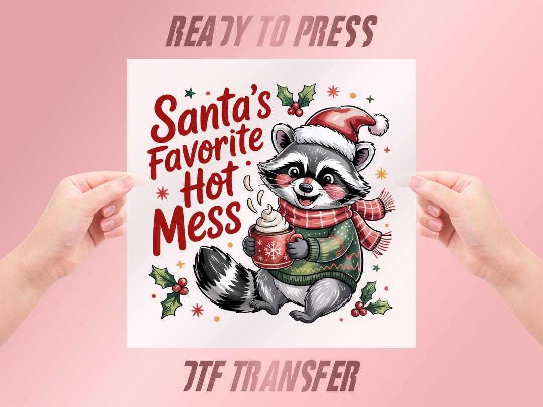 Santa's Favorite Hot Mess Raccoon Christmas DTF Transfer - Etsy