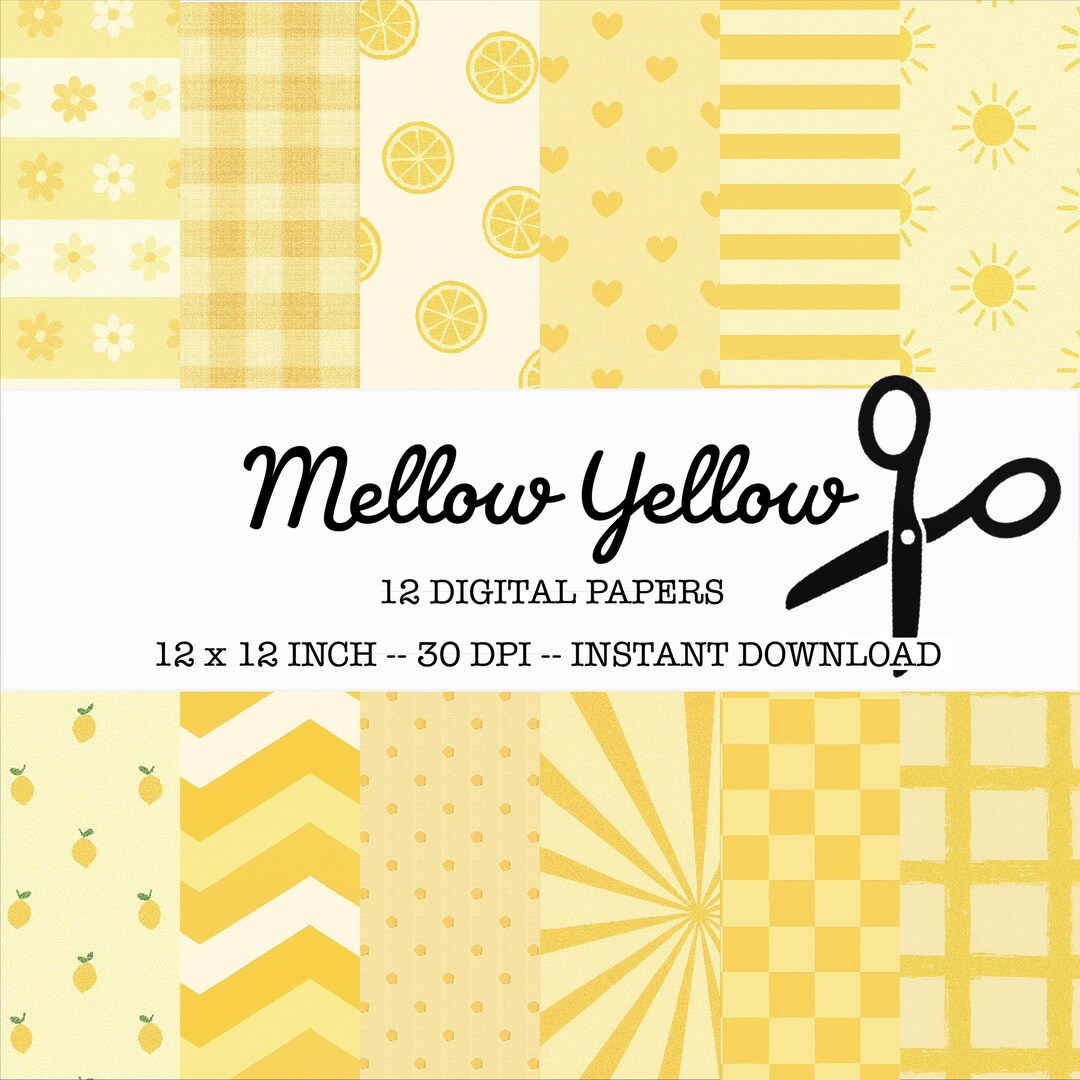 Yellow Digital Scrapbook Paper Kit – Printable Journaling Paper – 12x12 ...