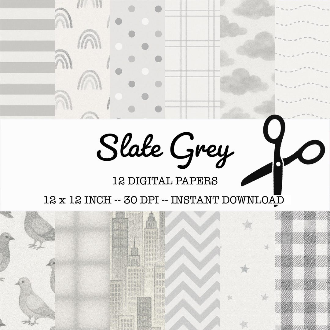 Grey Digital Scrapbook Paper Kit – Printable Journaling Paper – 12x12 ...