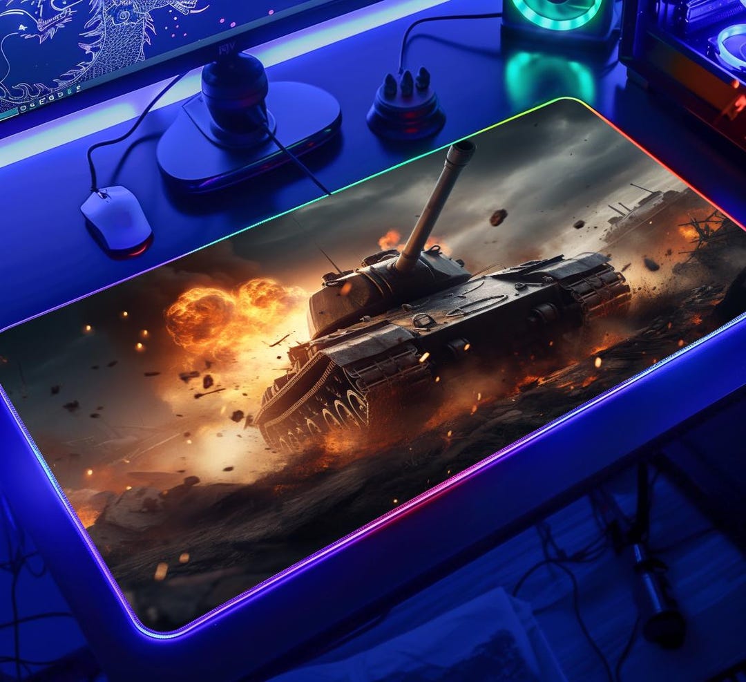 War Tank Desk Mat, RGB Gaming Desk Mat, LED Tank Desk Mat, Battlefield ...