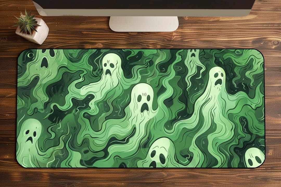 Kawaii Ghost Desk Mat, Green Lofi Ghost Mouse Pad, Green Desk Mat, Goth ...