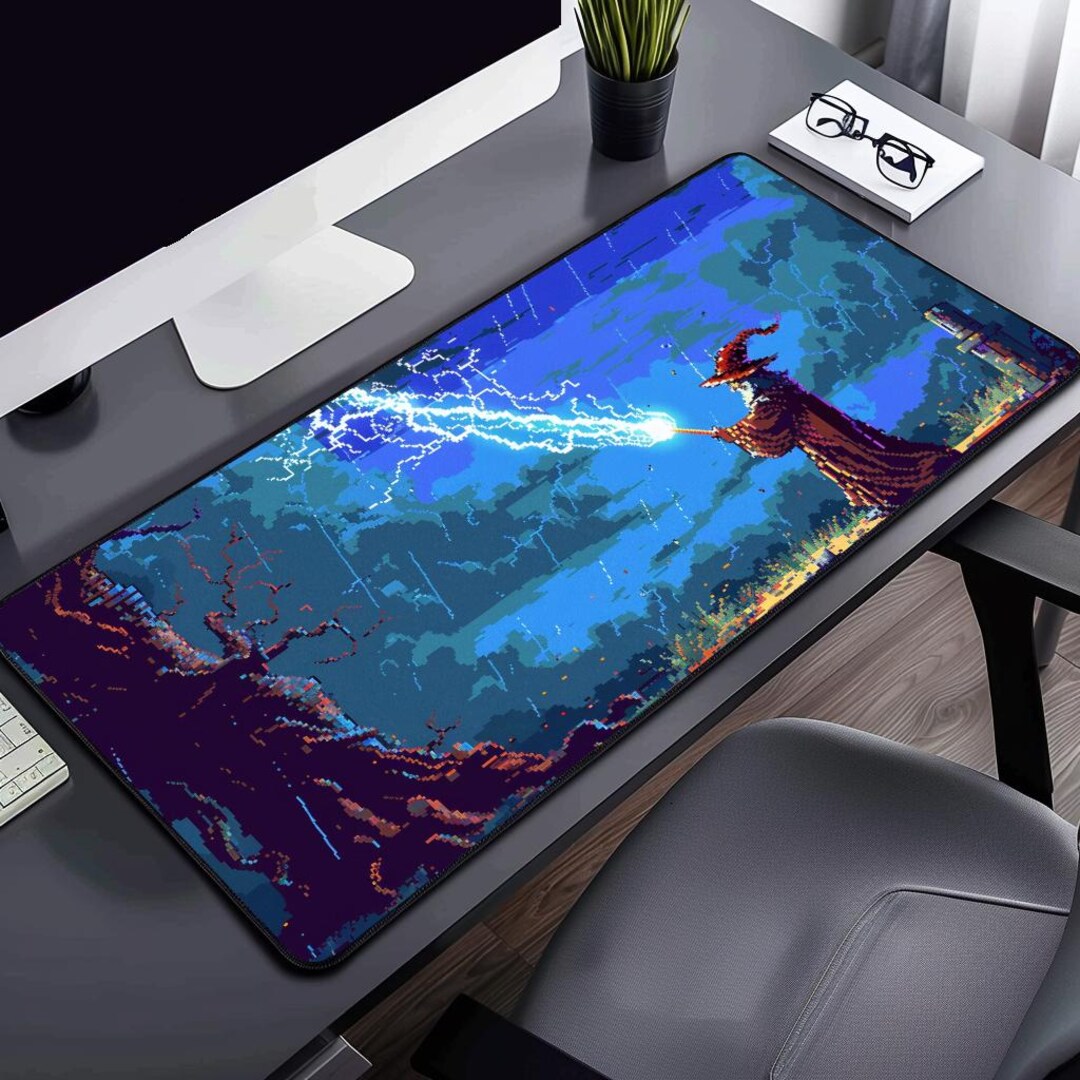 Wizard Pixel Art Desk Mat, Fantasy Pixel Art Play Mat, Magician Desk ...