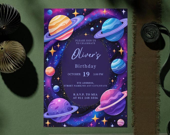 Space Birthday Invitation: Galaxy Party, Editable Canva Template (5x7 ...
