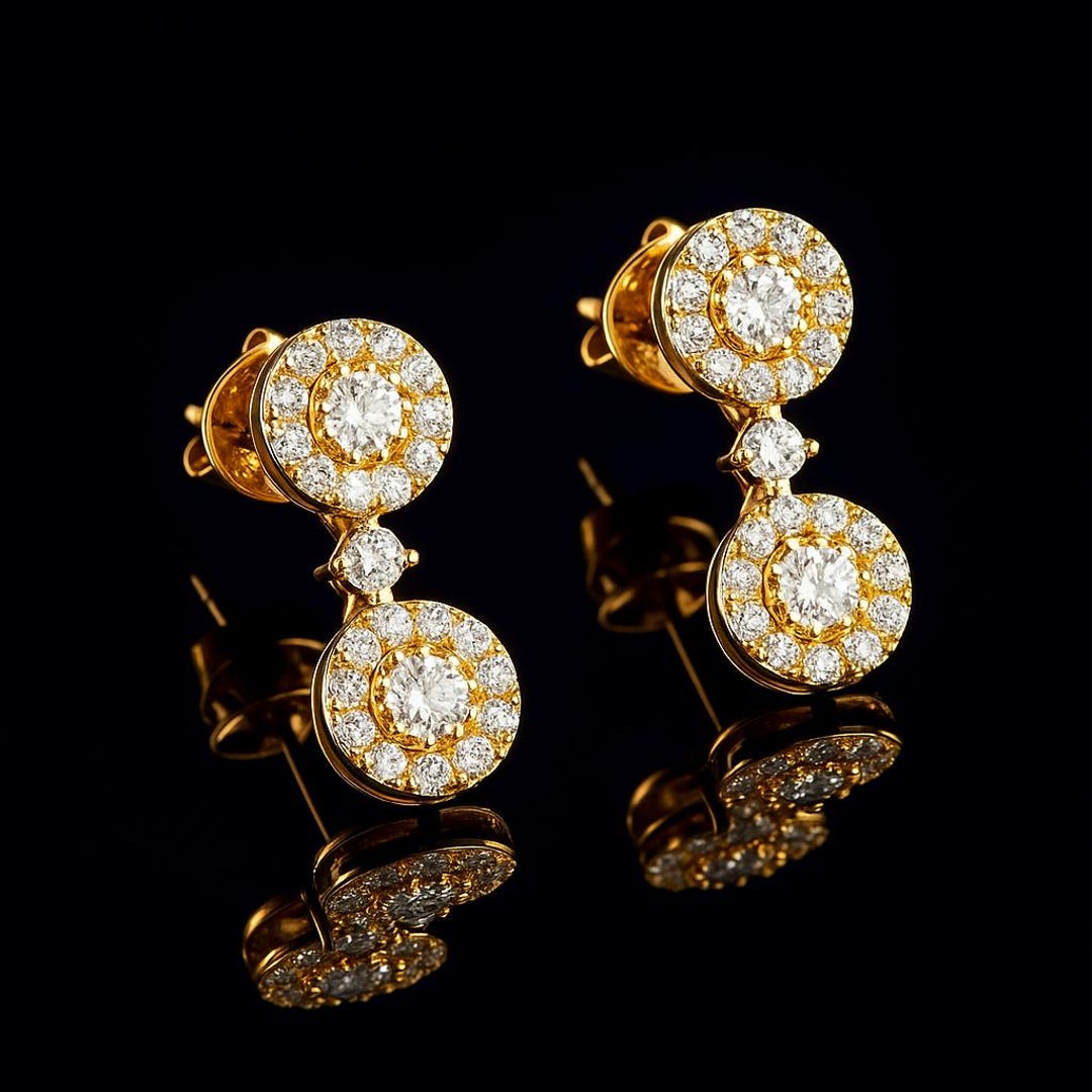 Gold Double Halo Crystal Drop Earrings – Bridal Statement Jewelry - Etsy