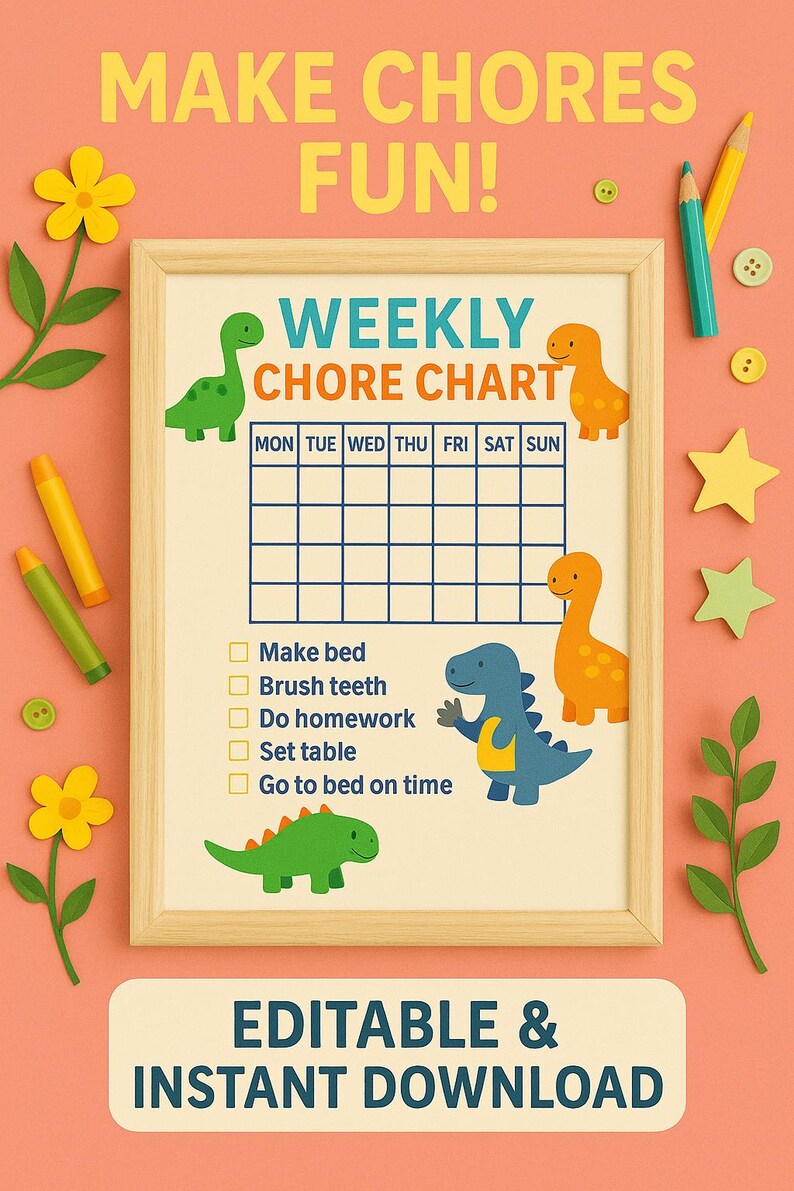 Editable Dino Chore Chart for Kids – Printable Reward System ...