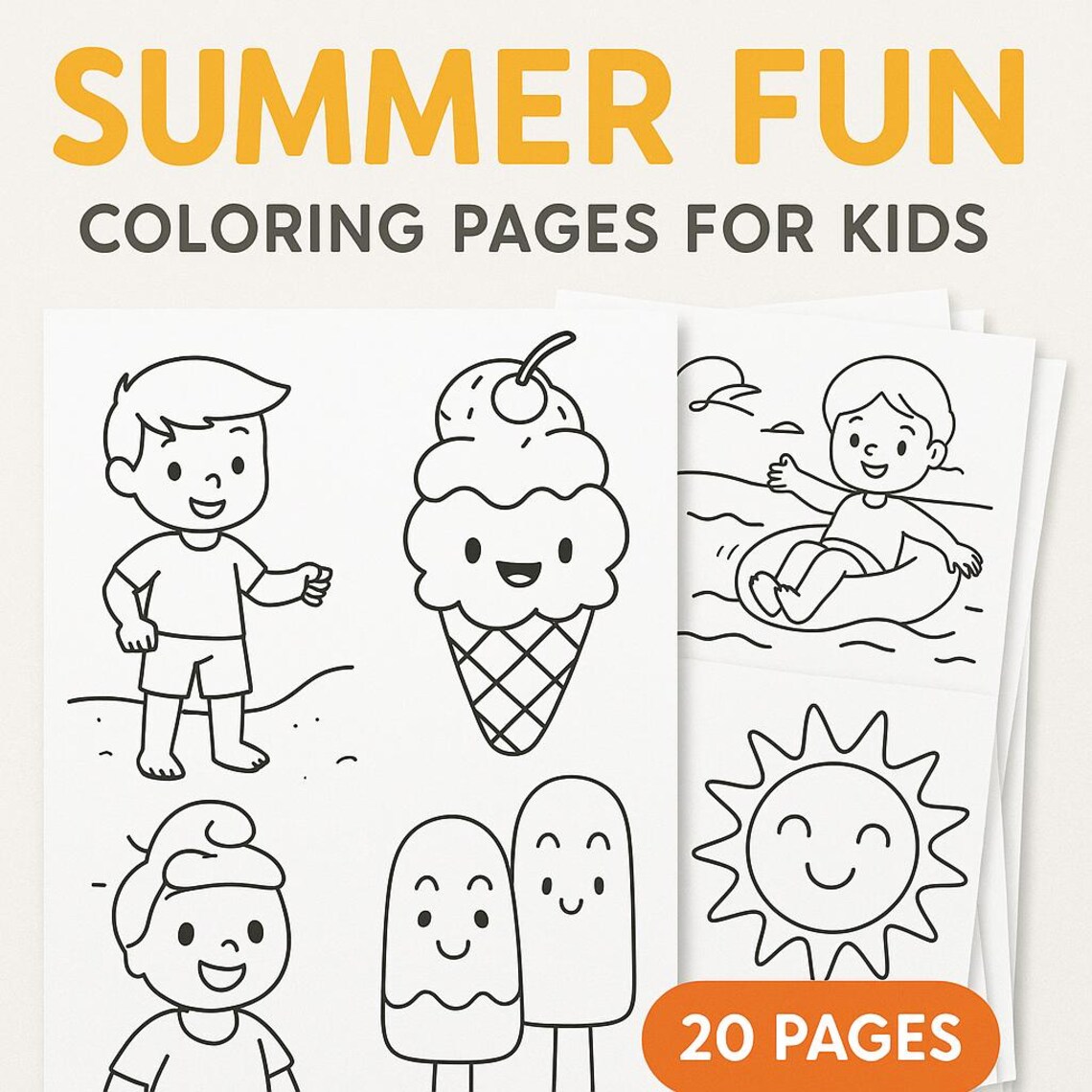 Summer Fun Coloring Pages for Kids – 21 Printable Beach & Ice Cream ...