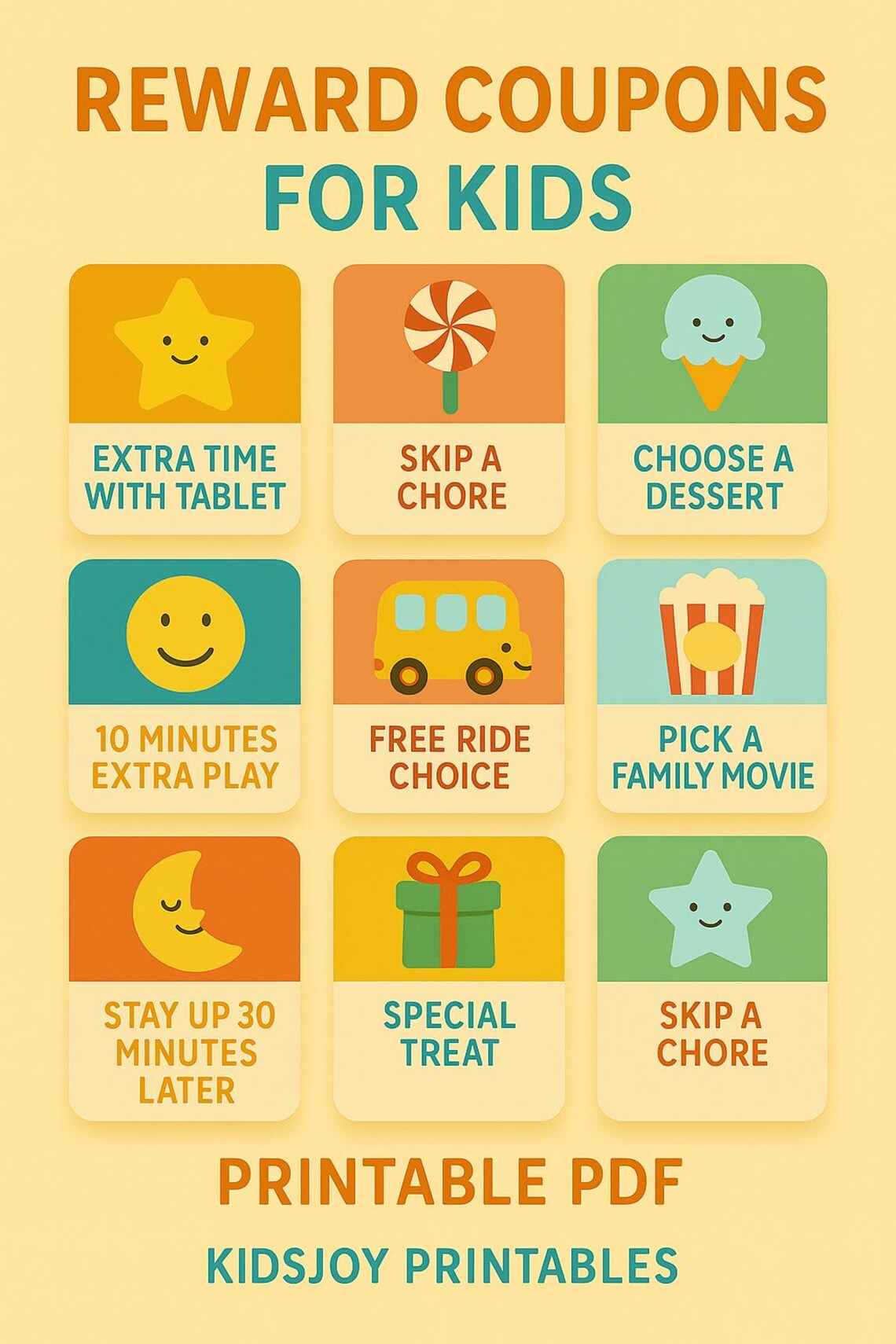 Reward Coupons for Kids – Fun Printable Incentive Cards | Instant ...