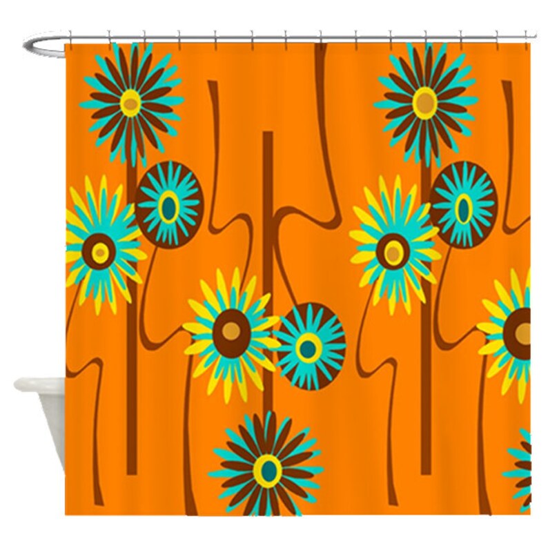 Mid Century Modern Print Shower Curtain Retro Shower Curtain Etsy