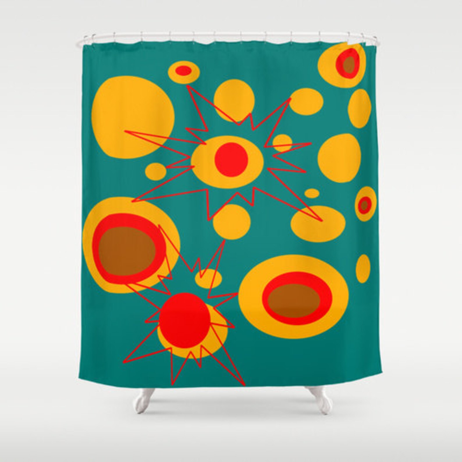 Mid Century Modern Print Shower Curtain Shower Curtain Blue Etsy