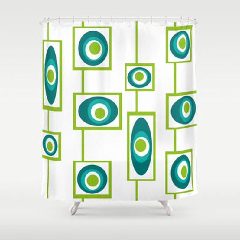 Mid Century Modern Print Shower Curtain Retro Shower Curtain Etsy