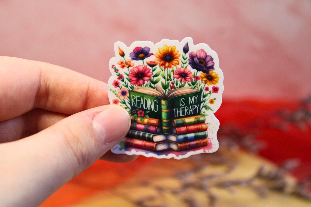 Reading is My Therapy Sticker – Stack of Books With Flowers – Self-care ...