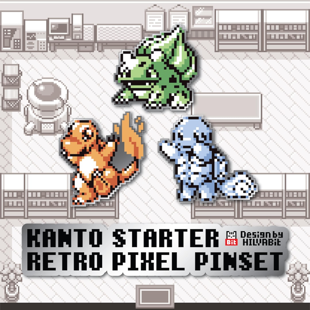 Pixel Pokémon Starter Pins – 8-bit Bulbasaur, Charmander & Squirtle - Etsy
